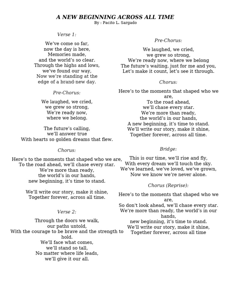 A New Beginning Across All Time | PDF | Song Structure | Musical Forms