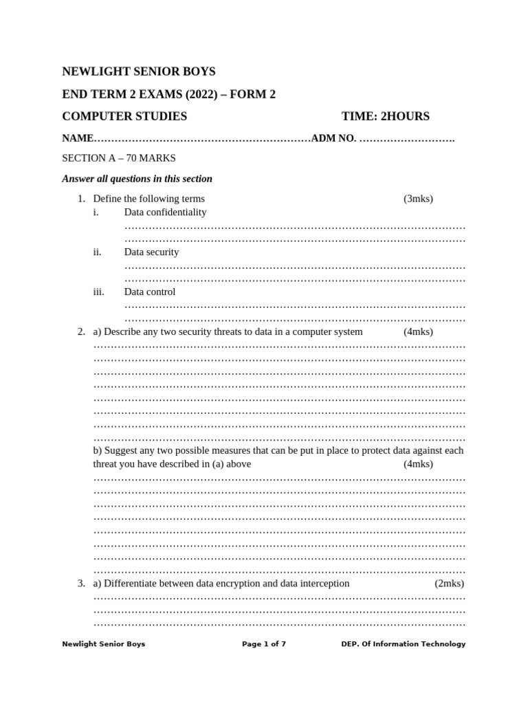 End of Term 2 Form 2 - 2022 (Computer) | PDF | Information Technology ...