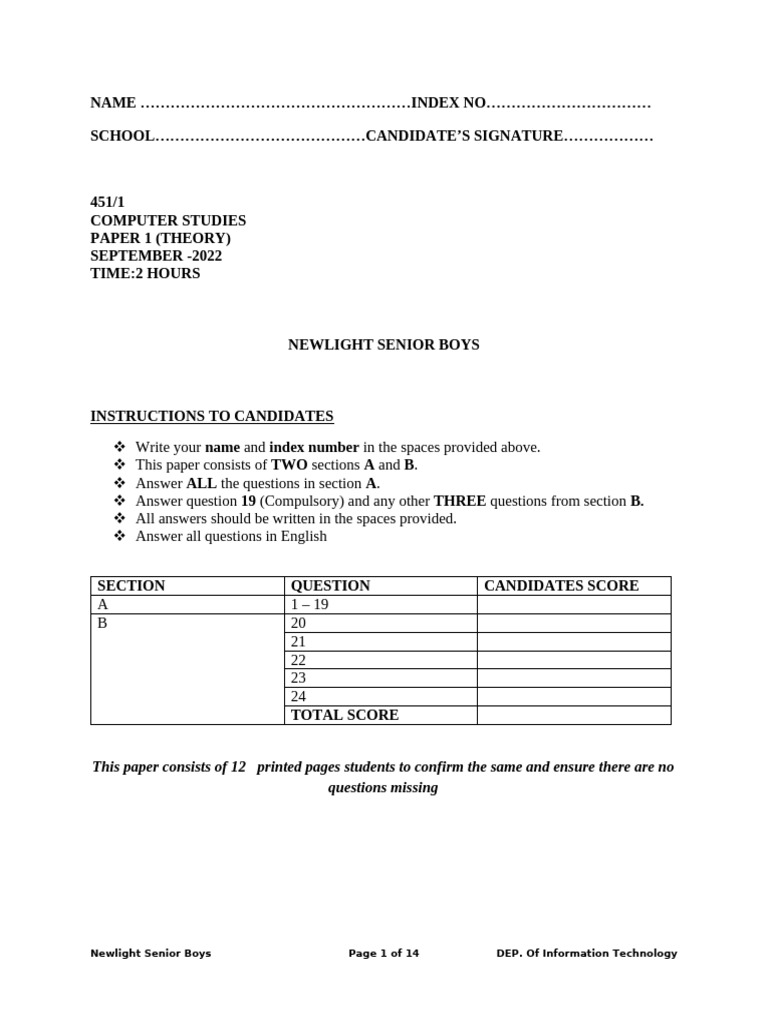 End of Term 2 Form 3 - 2022(computer) | PDF | Information Technology ...