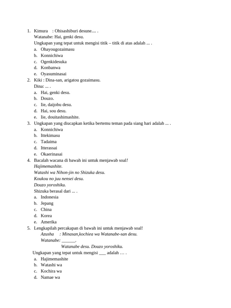 To Ujian Sekolah Bahasa Jepang | PDF