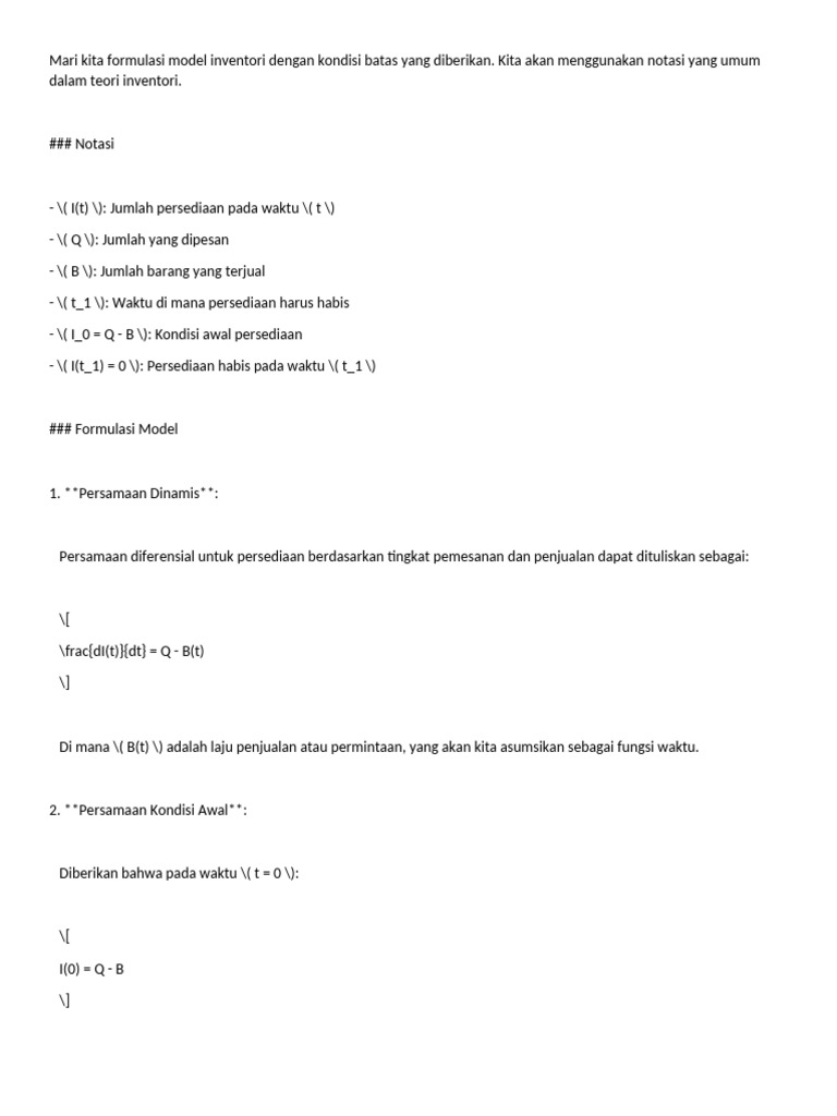 Mari Kita Formulasi Model Inventori Dengan Kondisi Batas Yang Diberikan ...