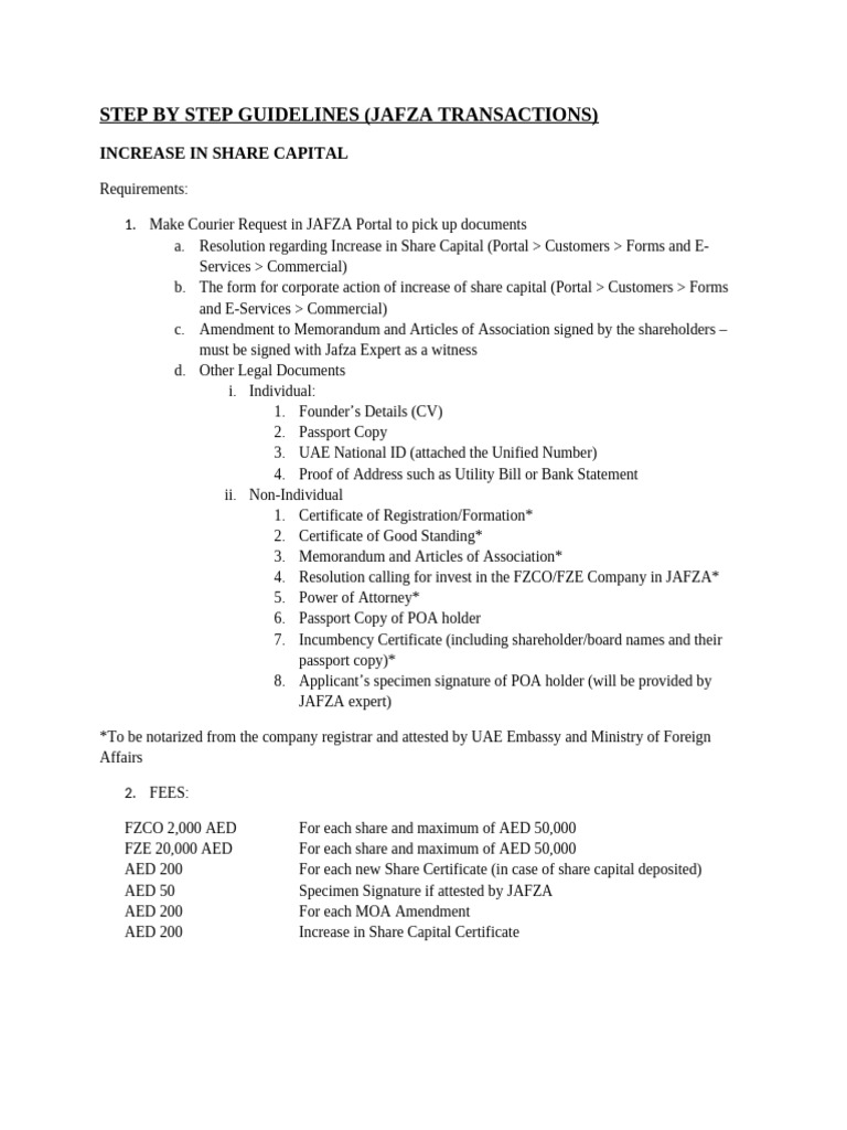 JAFZA Transaction Guidelines | PDF | Articles Of Association | Travel Visa