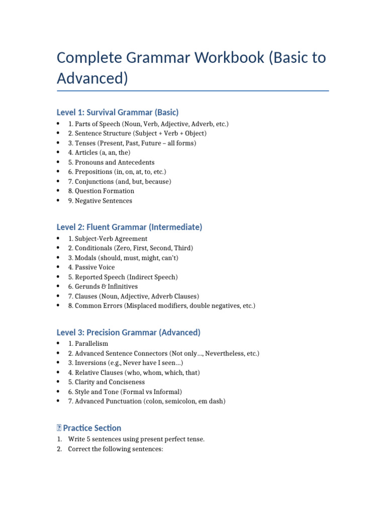 Grammar Workbook Basic To Advanced | PDF