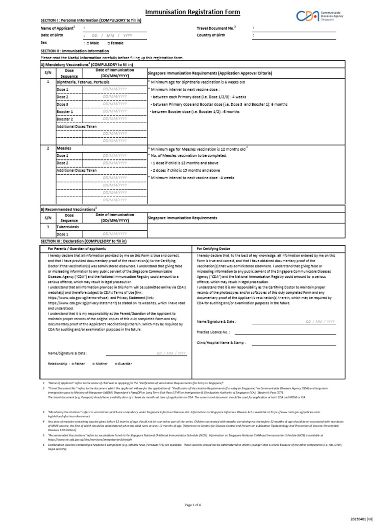Immunisation Forms For Foreign Child | PDF | Vaccines | Medicine