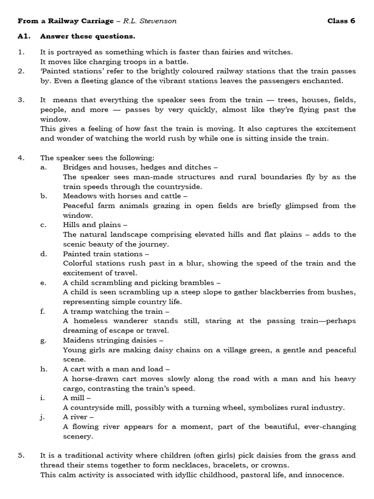 Class 6 Questions for "From a Railway Carriage" | PDF