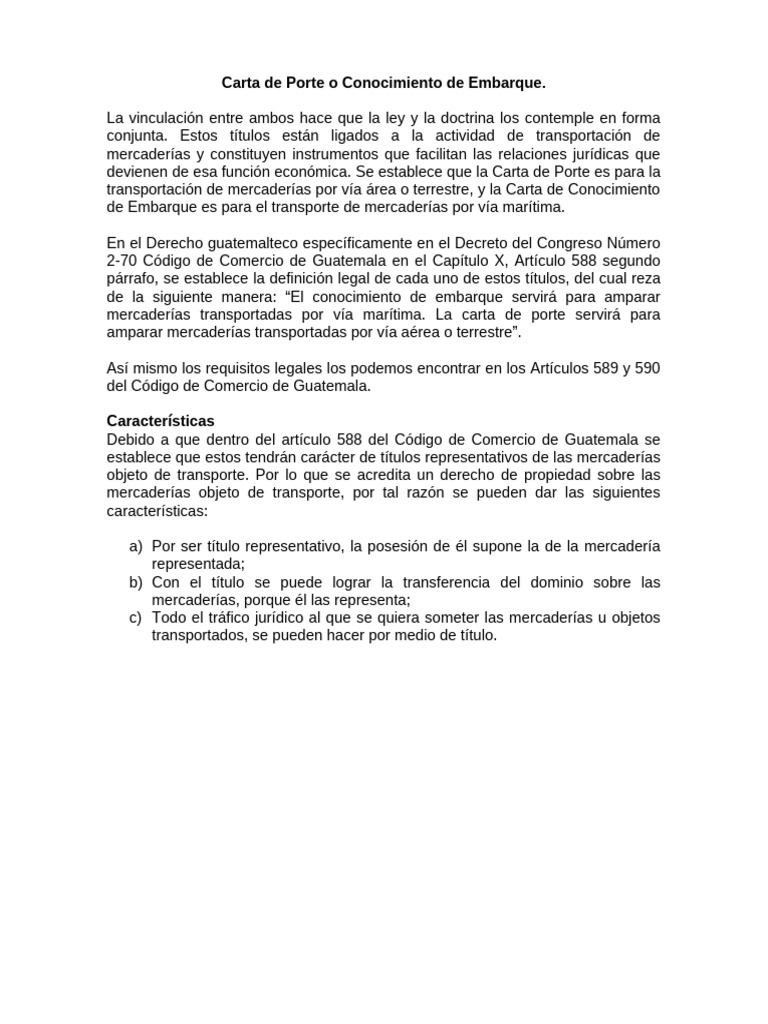 Carta de Embarque y Carta de Porte | PDF