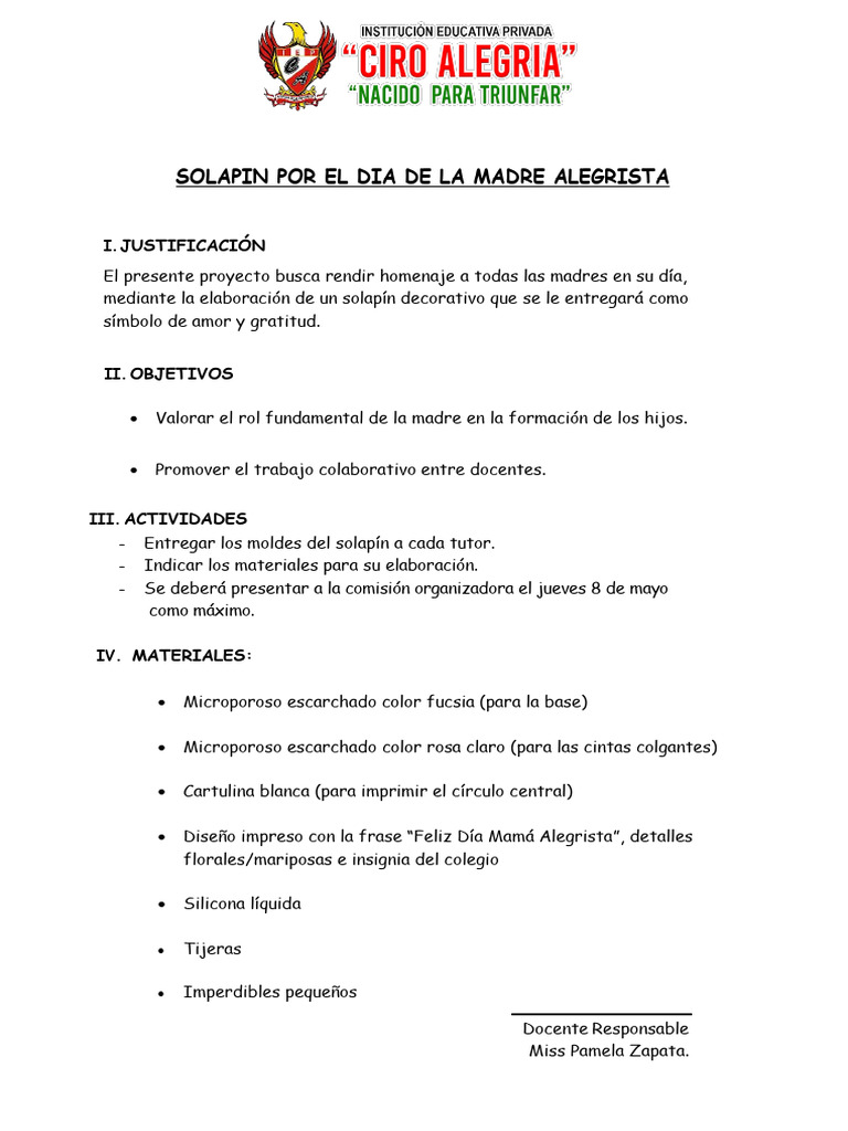 Proyecto Solapin Del Dia de La Madre 2025 | PDF