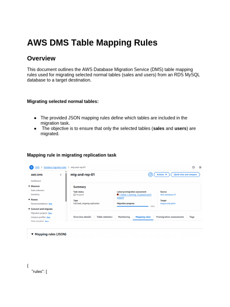 AWS_DMS_Table_Mapping_Rules_Mallikharjuna | PDF