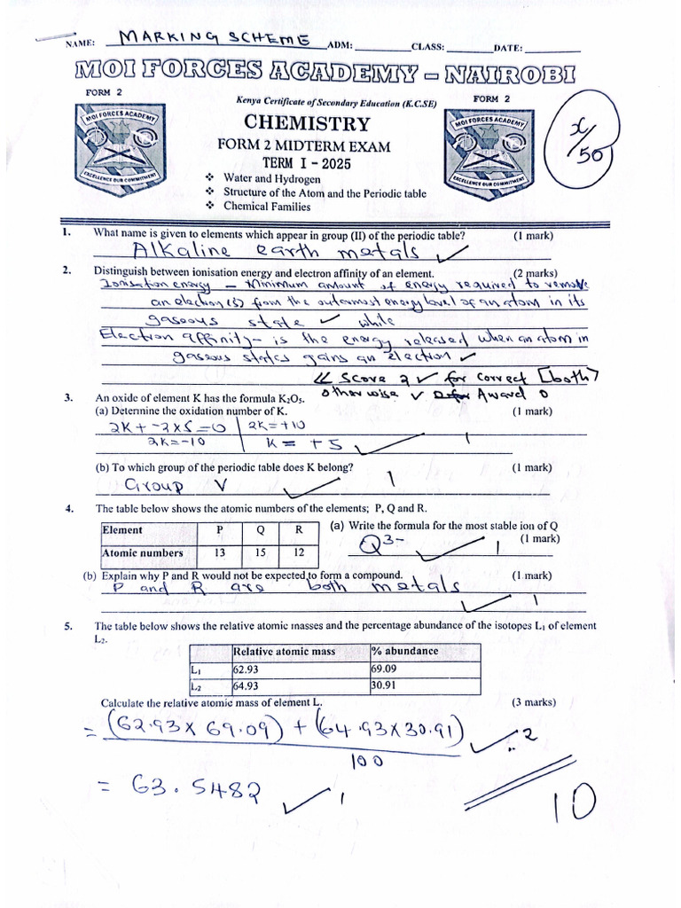 F2-CHEM-MT1-2025 Ms | PDF