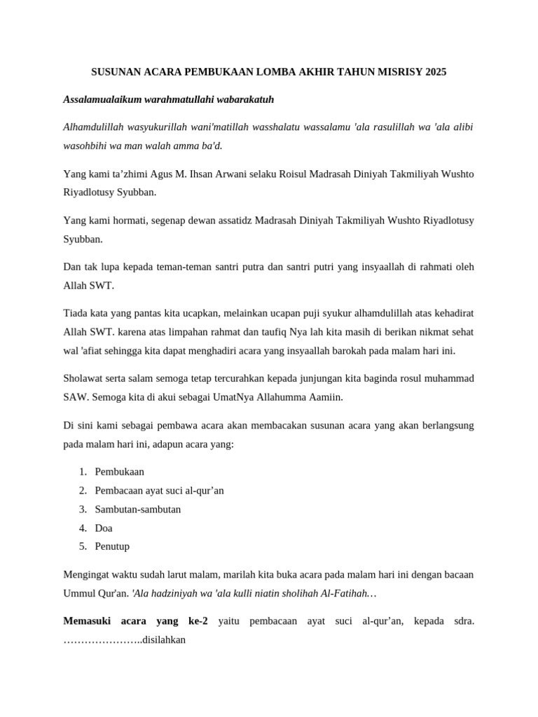 Susunan Acara Lomba Akhir Tahun 2025 | PDF