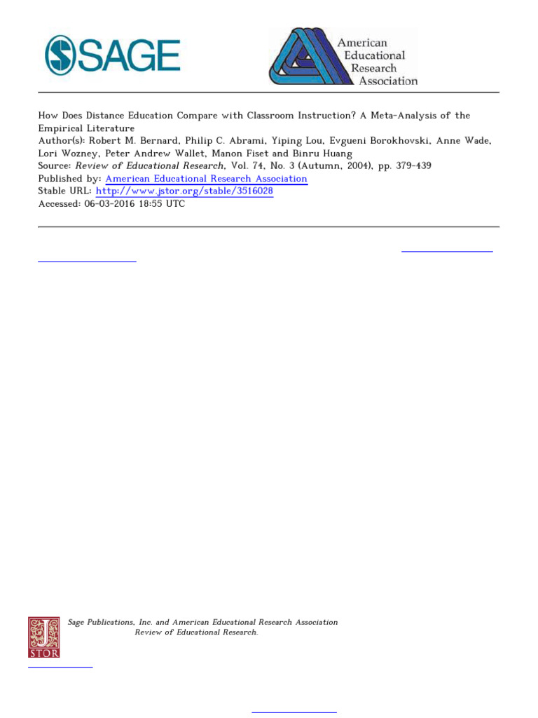 How Does Distance Education Compare With Classroom Instruction a Meta-Analysis of The | PDF ...