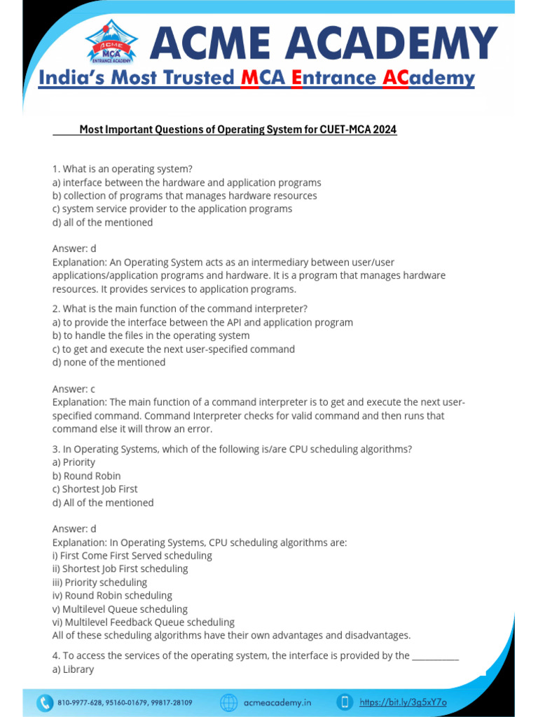 Operating System Most Importrant Questios PDF | PDF | Operating System | Scheduling (Computing)