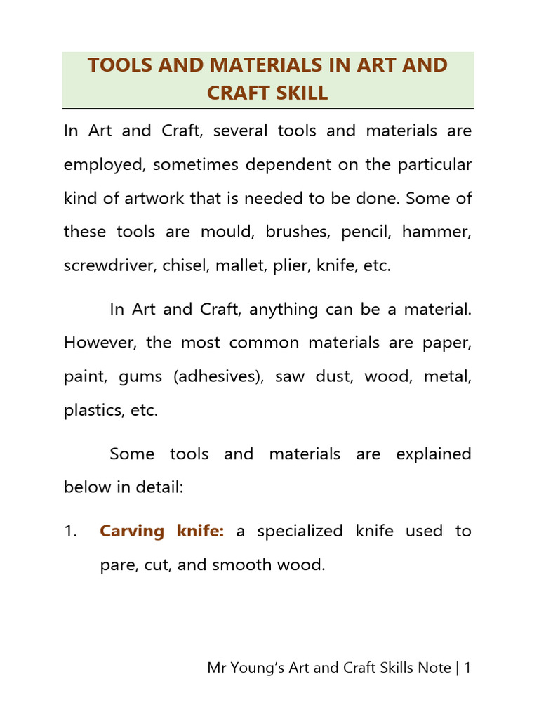 Tools and Materials in Art and Craft Skill | PDF | Wood Carving | Crafts