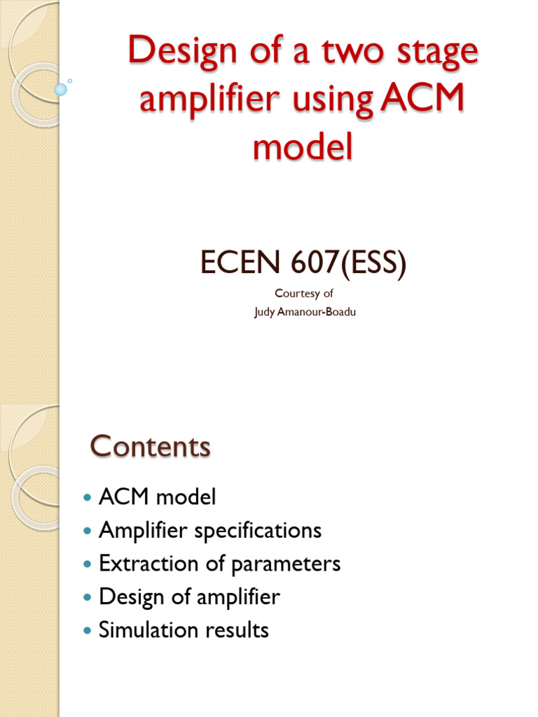 Design of A Two Stage Amplifier Using ACM Model 1740375315 | PDF ...