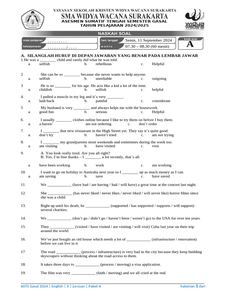 SOAL ASTS BIG XI GASAL 2425 | PDF
