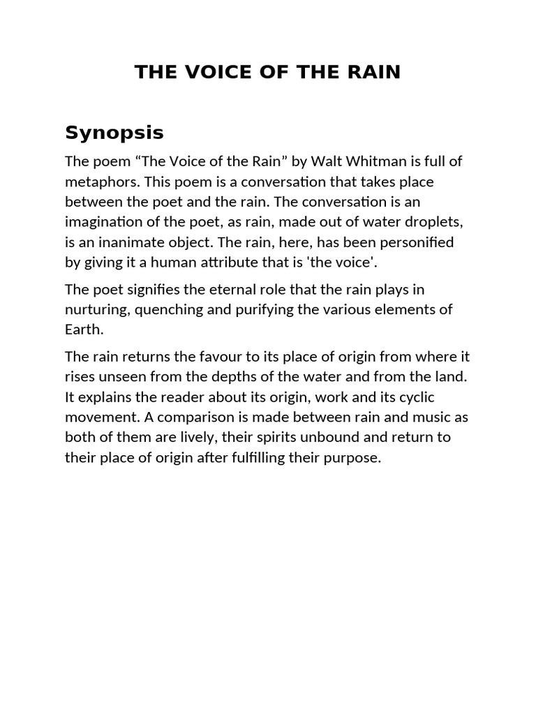 The Voice of the Rain: Themes and Summary | PDF