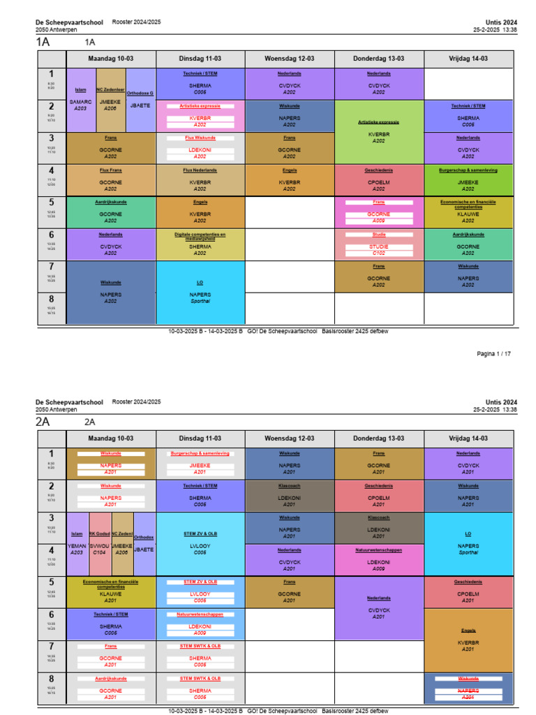 Lessenrooster Week 11 Klassen - 1003 - 1403 | PDF