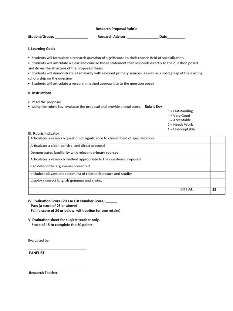 Research Proposal Rubric | PDF