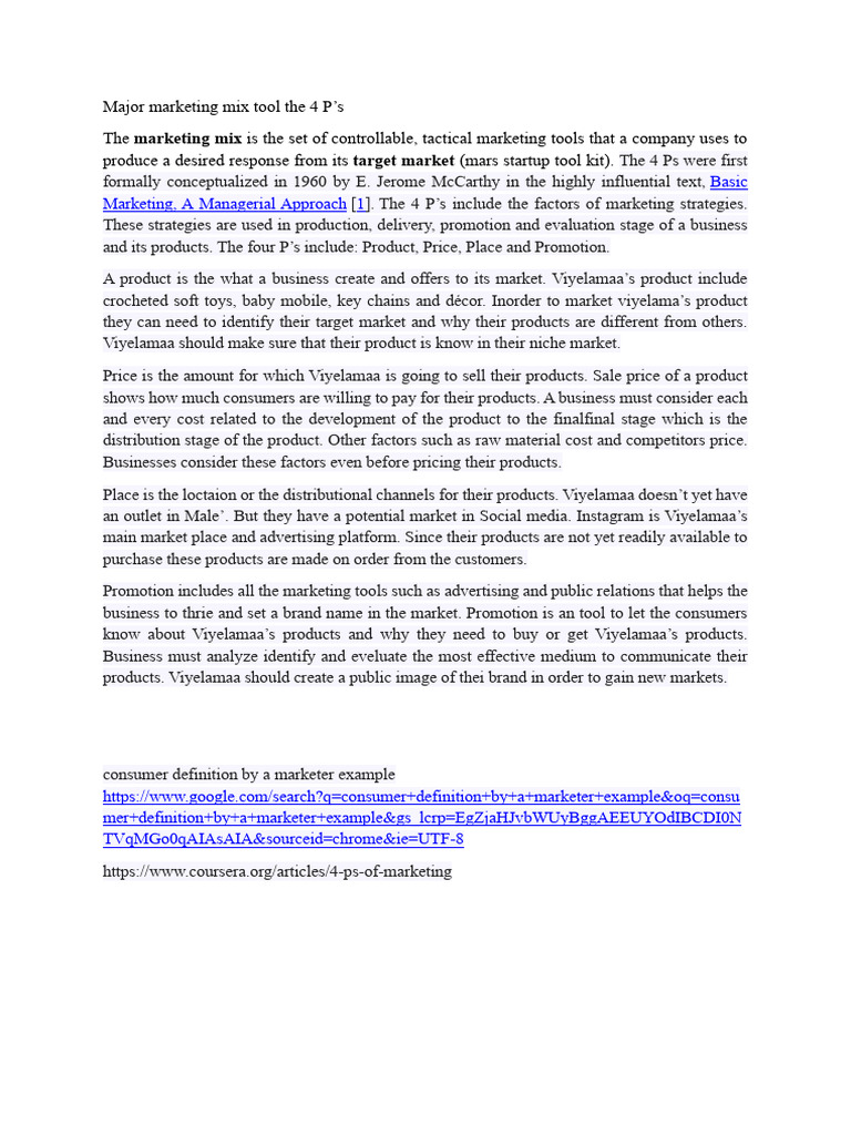 Major Marketing Mix Tool The 4 P | PDF | Marketing | Marketing Strategy