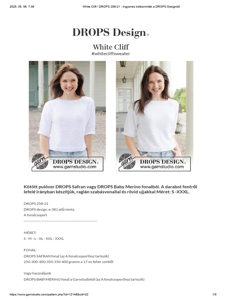 White Cliff - DROPS 258-21 - Ingyenes Kötésminták A DROPS Designtól | PDF