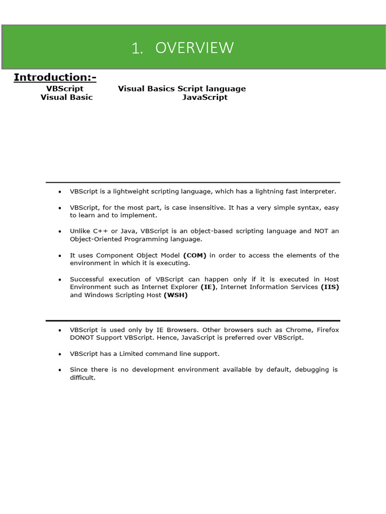 VBScript: Features, Syntax, and Usage | PDF | Control Flow | Boolean ...