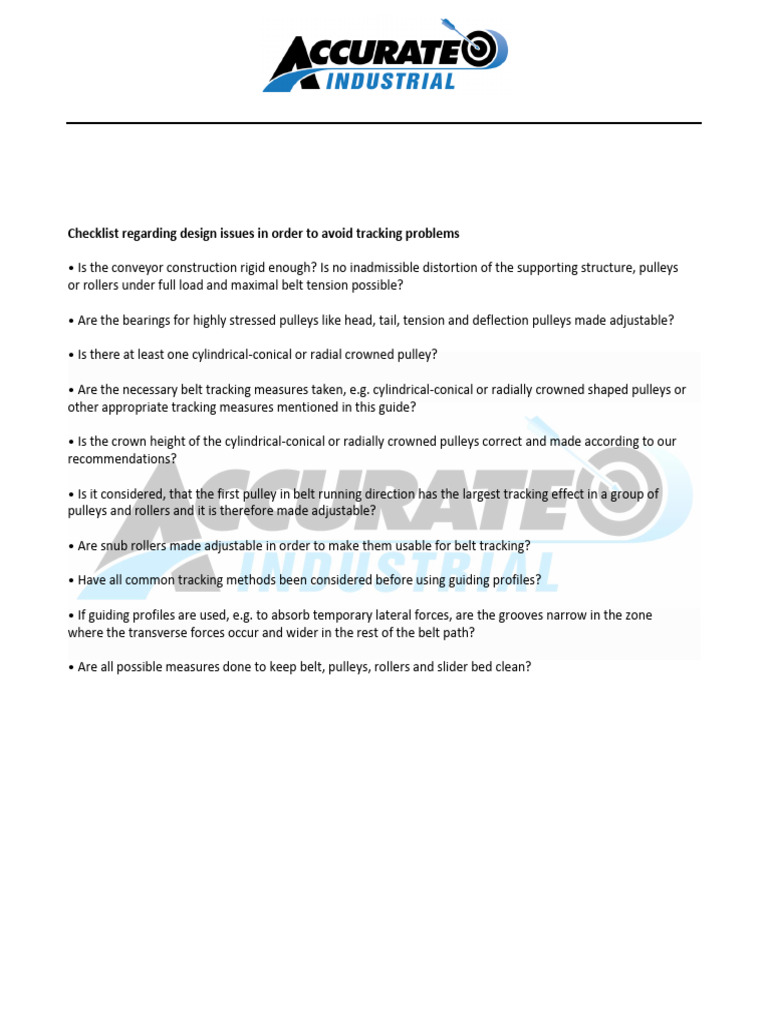 Belt Tracking Guide Checklist | PDF