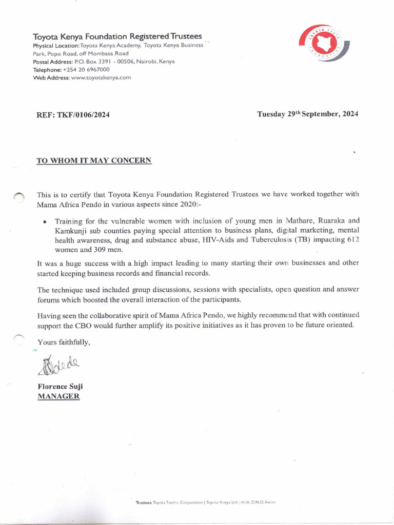 Toyota Foundation Recommendation | PDF