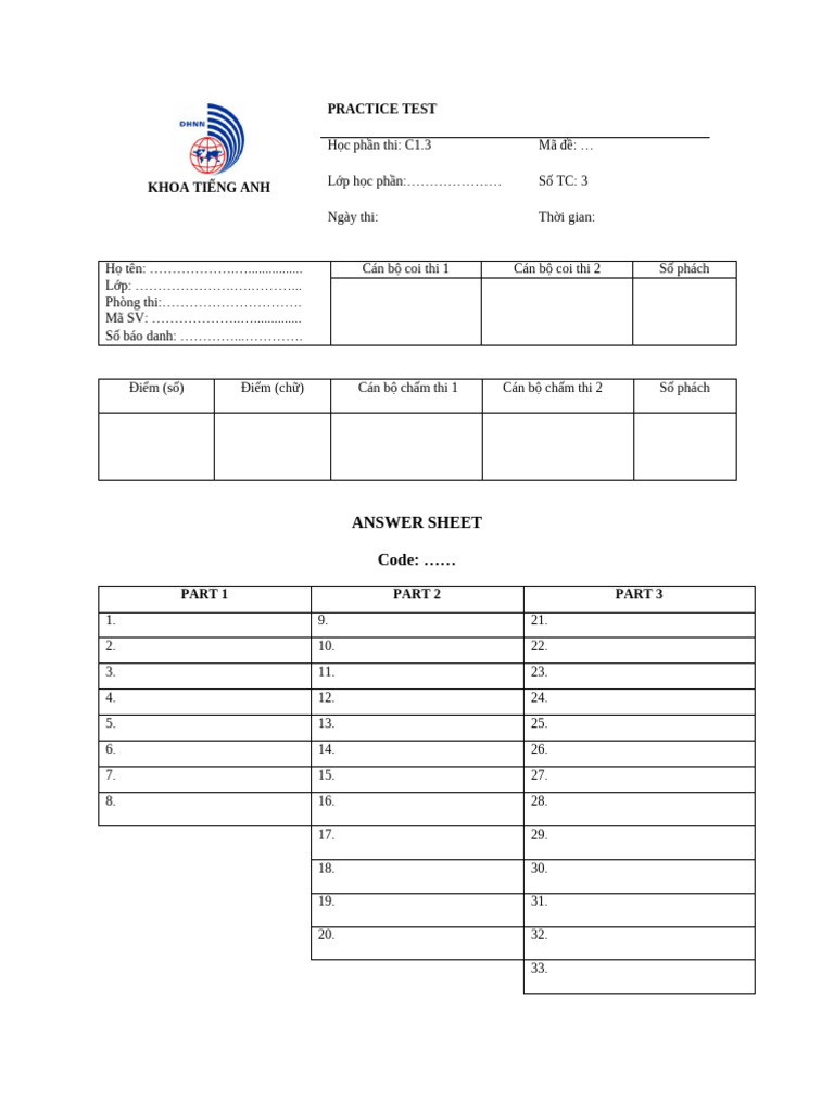 Answer Sheet | PDF