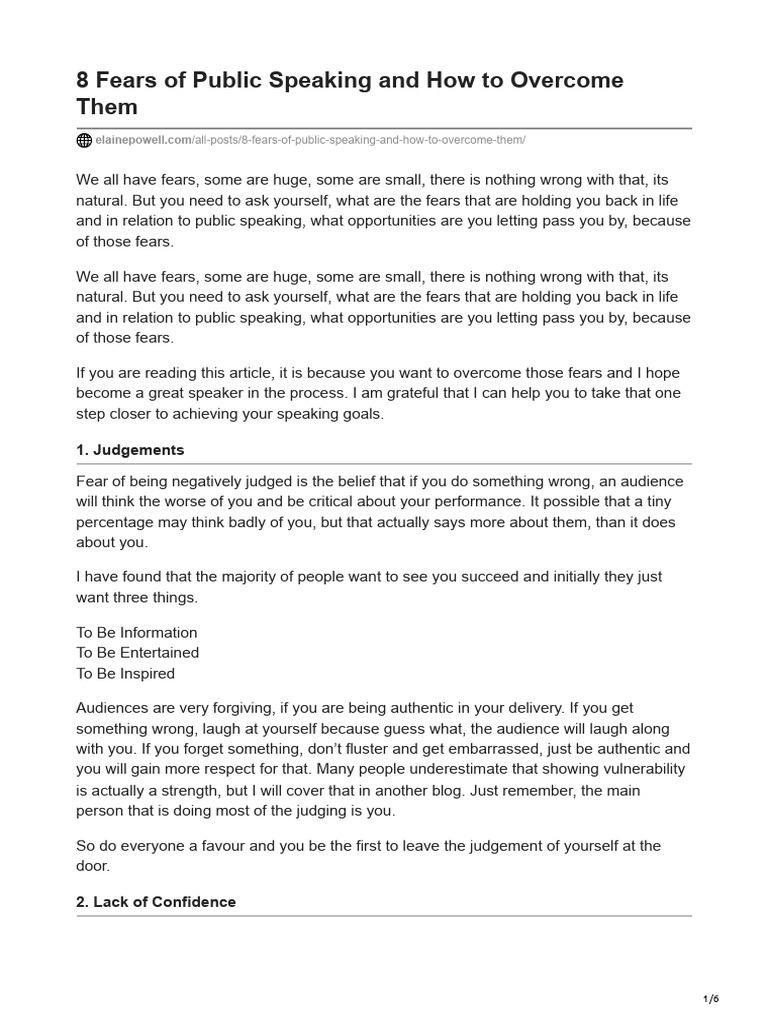 16 - 8 Fears of Public Speaking and How To Overcome Them | PDF | Fight Or Flight Response | Thought