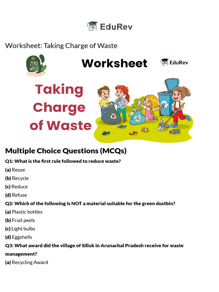 Worksheet - Taking Charge of Waste - Worksheets With Solutions For ...