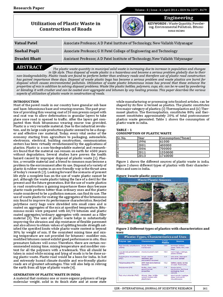 Utilization of Plastic Waste in Construc | PDF | Plastic | Road Surface