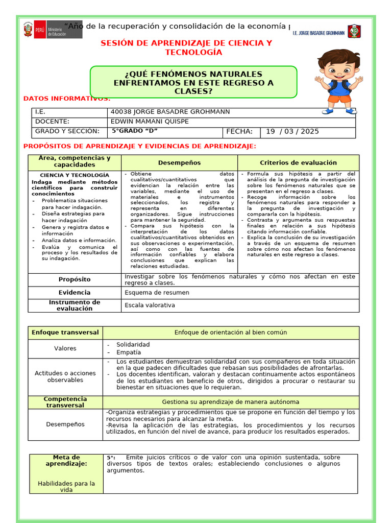 Actividad 19 Marzo Cyt Qué Fenómenos Naturales Enfrentamos en Este Regreso a Clases | PDF ...