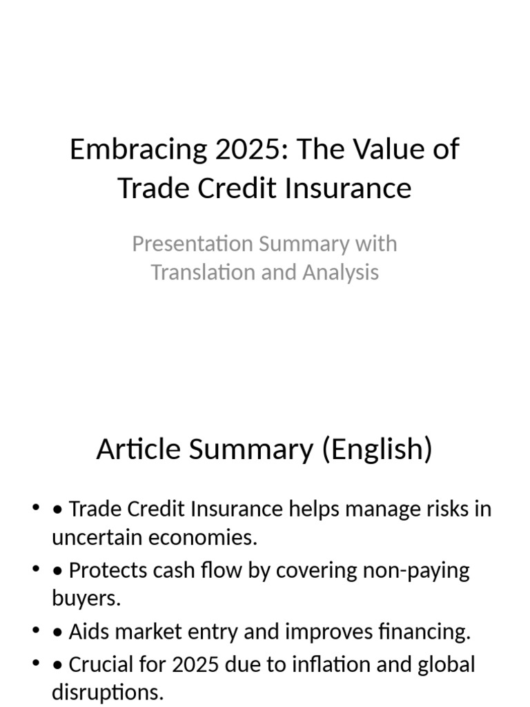 Credit Insurance 2025 Presentation | PDF