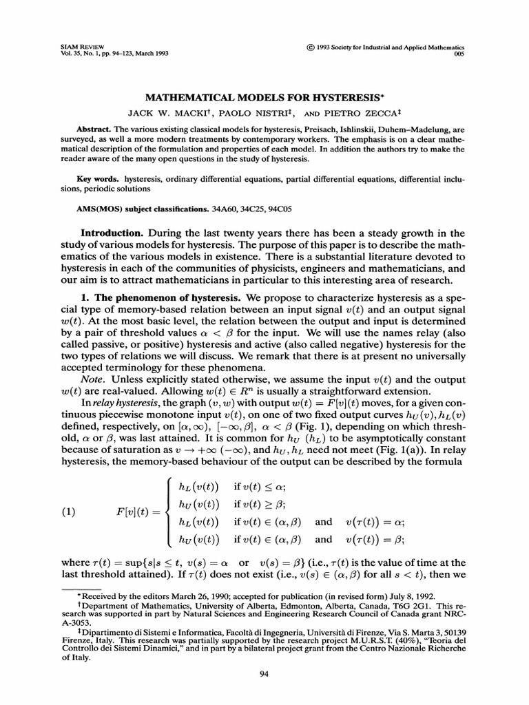 Macki Et Al. - 1993 - Mathematical Models For Hysteresis | PDF ...