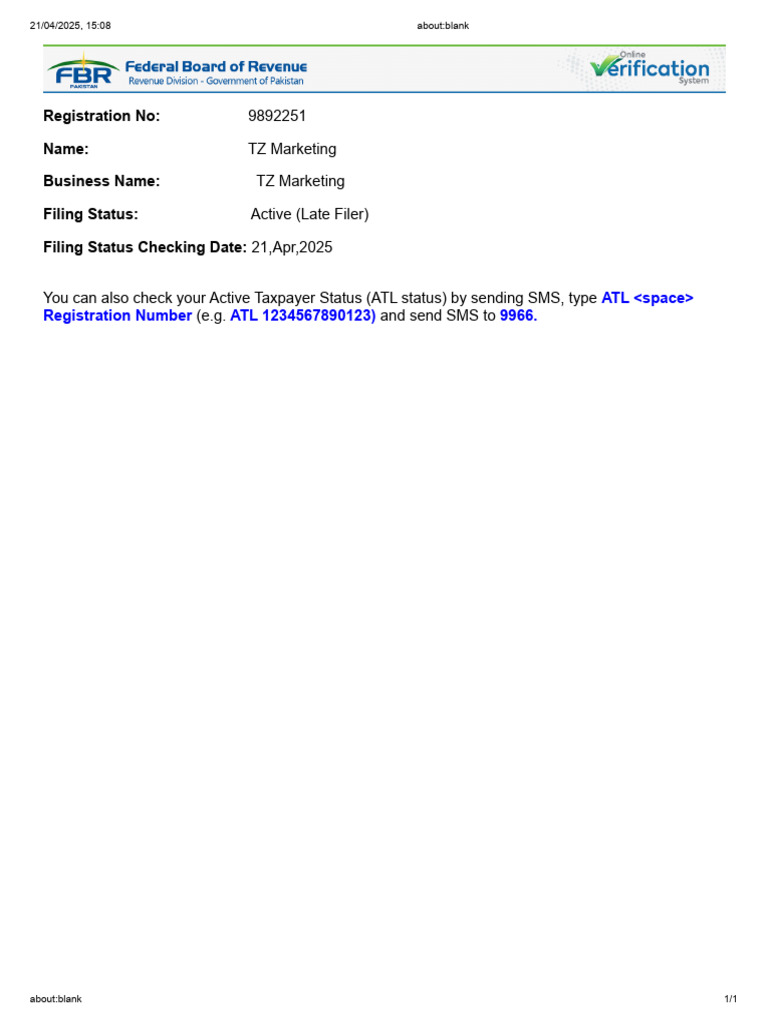 TZ - Atl Status 21st Apr 25 | PDF