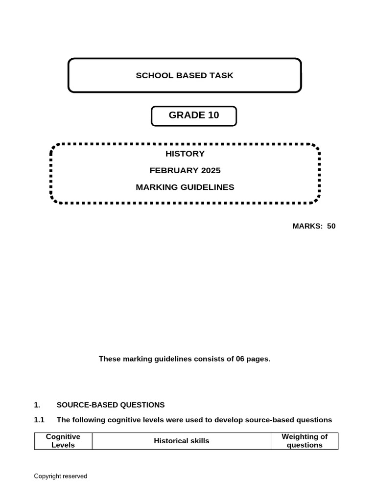 History Grade 10 Marking Guidelines | PDF | Cognition | Cognitive Science