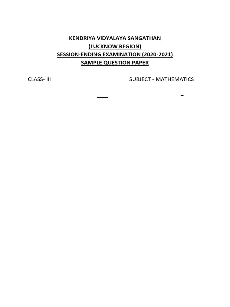 Class-III Maths, Sample Paper-2 | PDF | Rupee