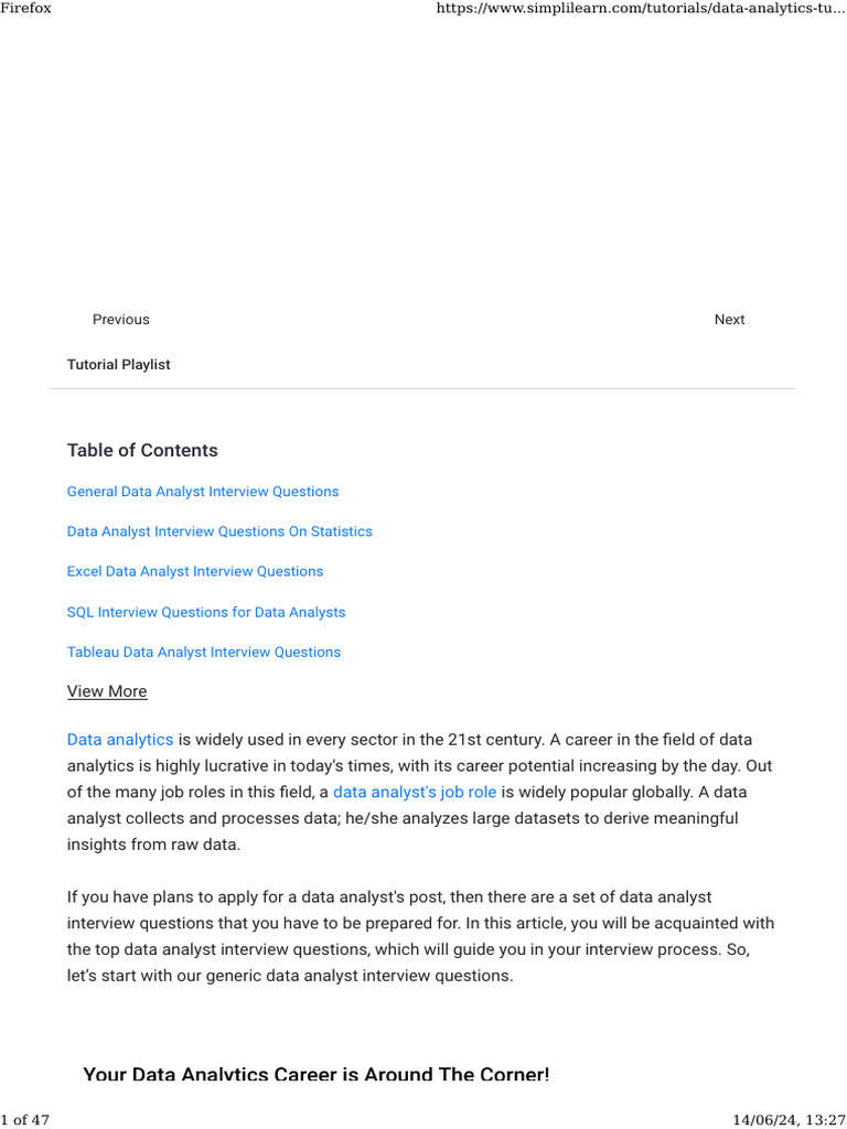 66 Data Analyst Interview Questions To Ace Your Interview | PDF | Outlier | Data Analysis