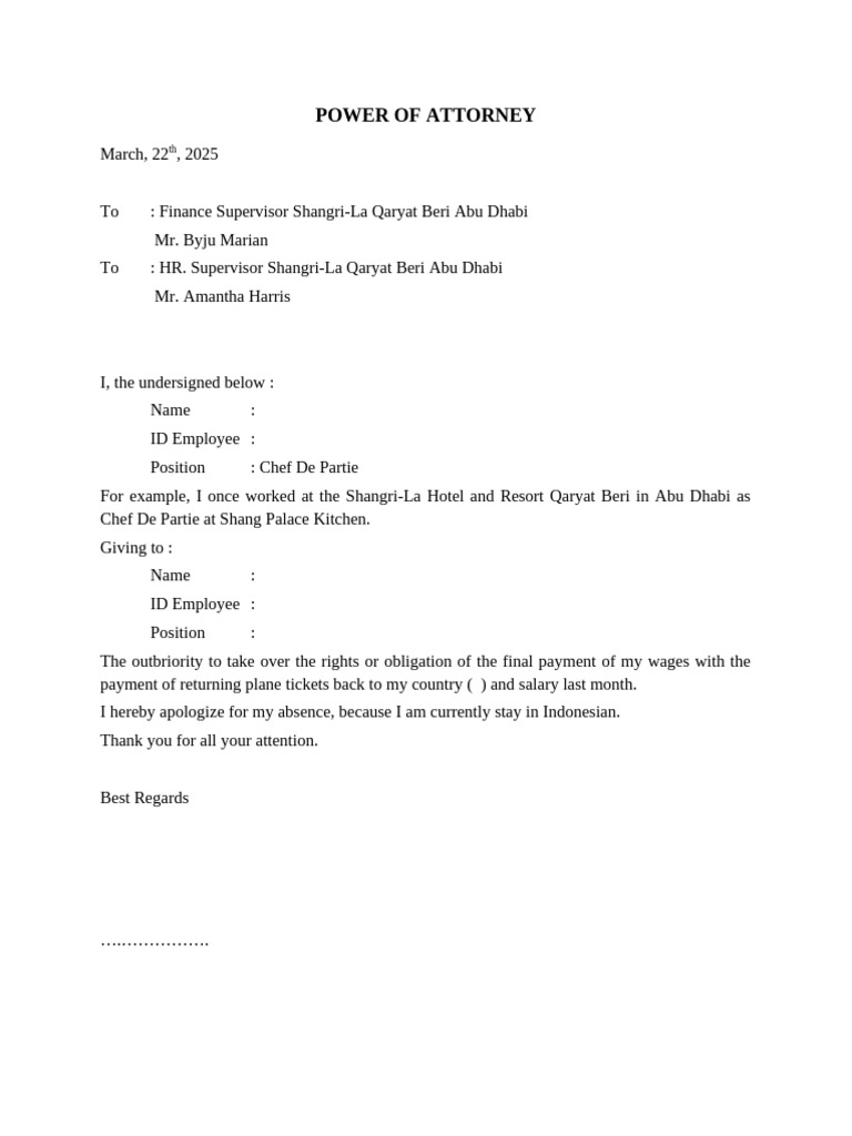 Contoh Power of Attorney | PDF