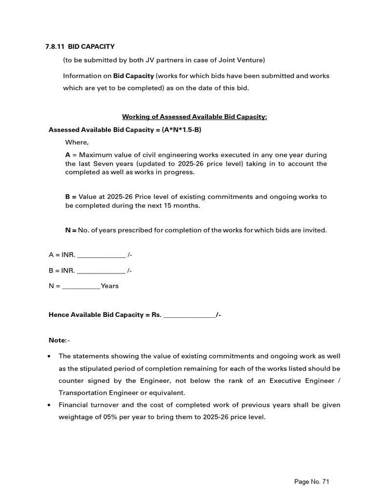 Bid Capacity Calculation for JV Partners | PDF