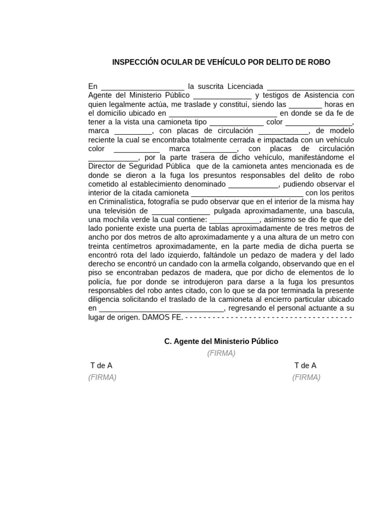 INSPECCI‡N OCULAR DE VEH÷CULO POR DELITO DE ROBO | PDF