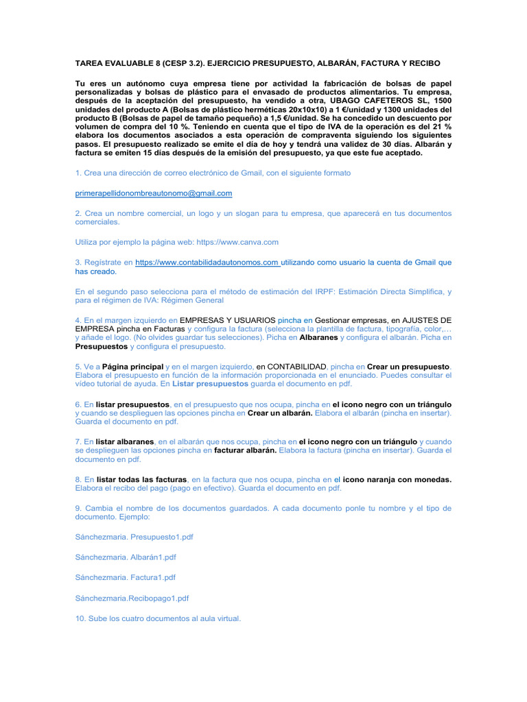 Ejercicio Aula Virtual FR. Factura y Albarán | PDF | Factura | Presupuesto