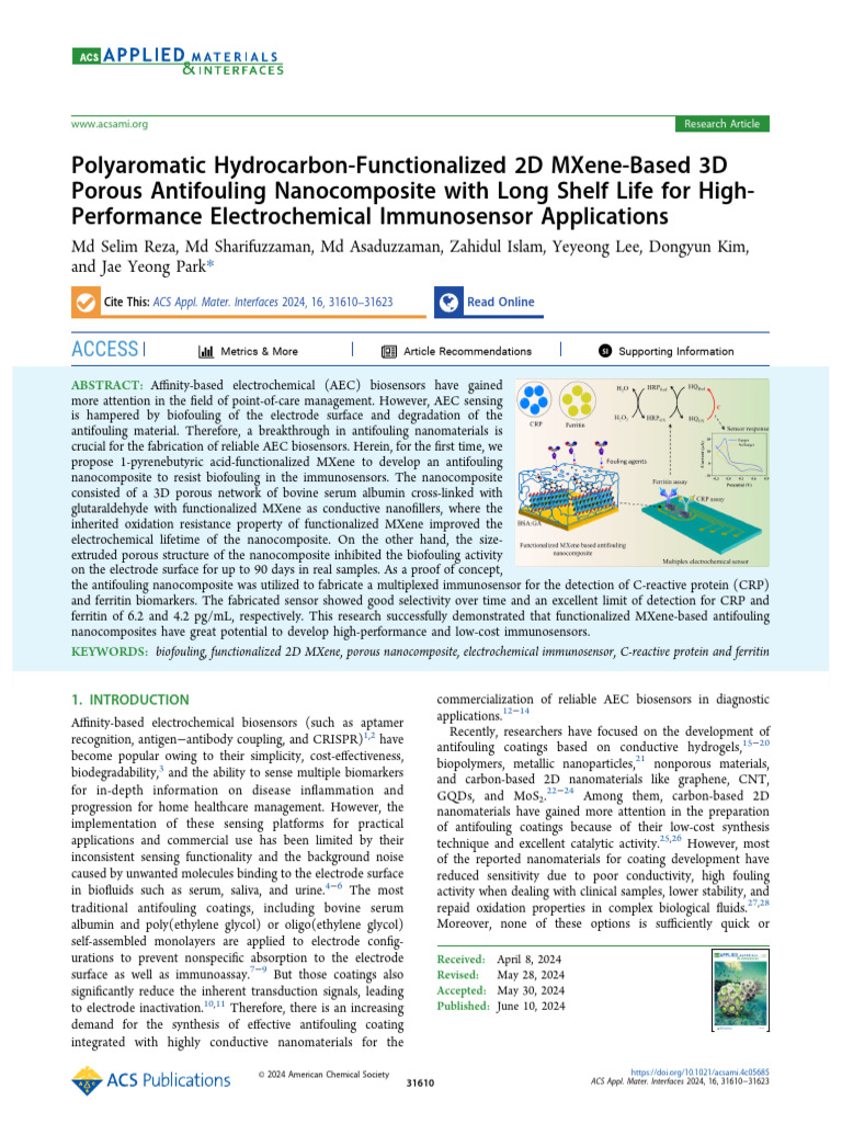 Reza Et Al 2024 Polyaromatic Hydrocarbon Functionalized 2d Mxene Based 3d Porous Antifouling ...