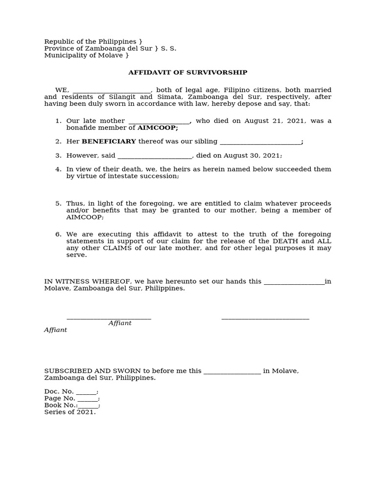 Affidavit of Survivorship | PDF