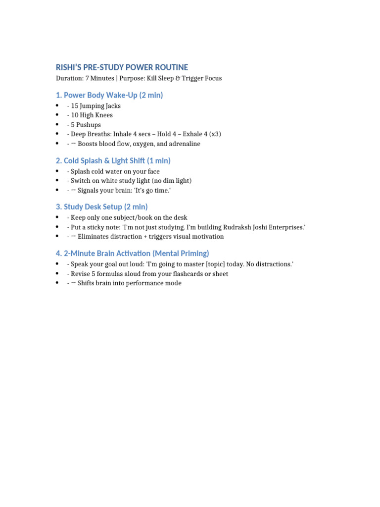 Rishi Pre Study Power Routine | PDF