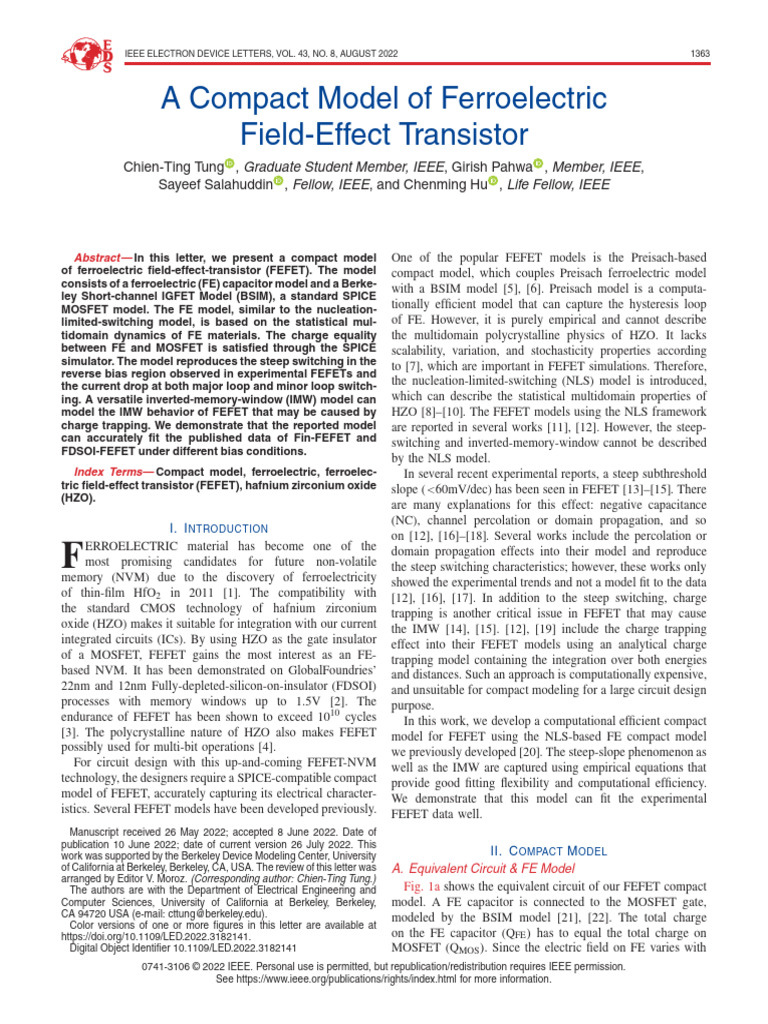 A Compact Model of Ferroelectric Field-Effect Transistor | PDF | Mosfet ...