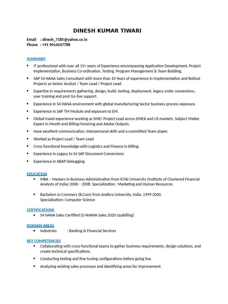Dinesh Kumar Tiwari Resume | PDF | Customer Relationship Management | Business