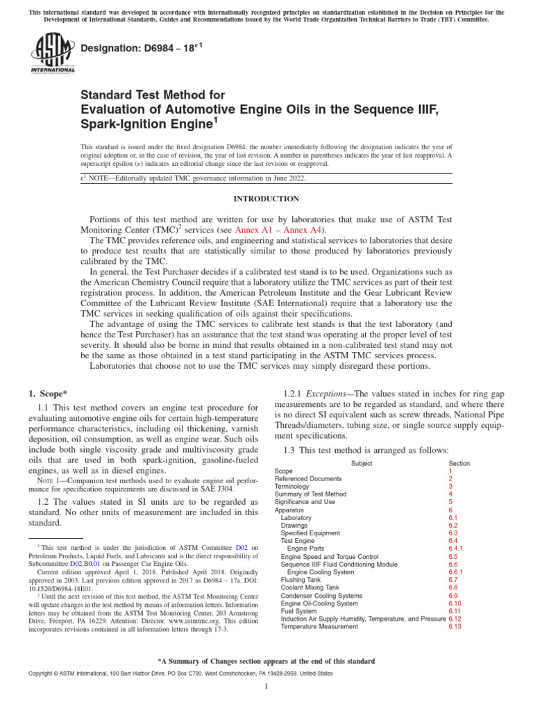ASTM D6984: Engine Oil Evaluation Method | PDF | Motor Oil | Diesel Fuel