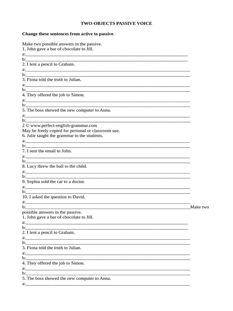 Passive Two Objects WORKSHEETabcd | PDF | Semantics | Syntax