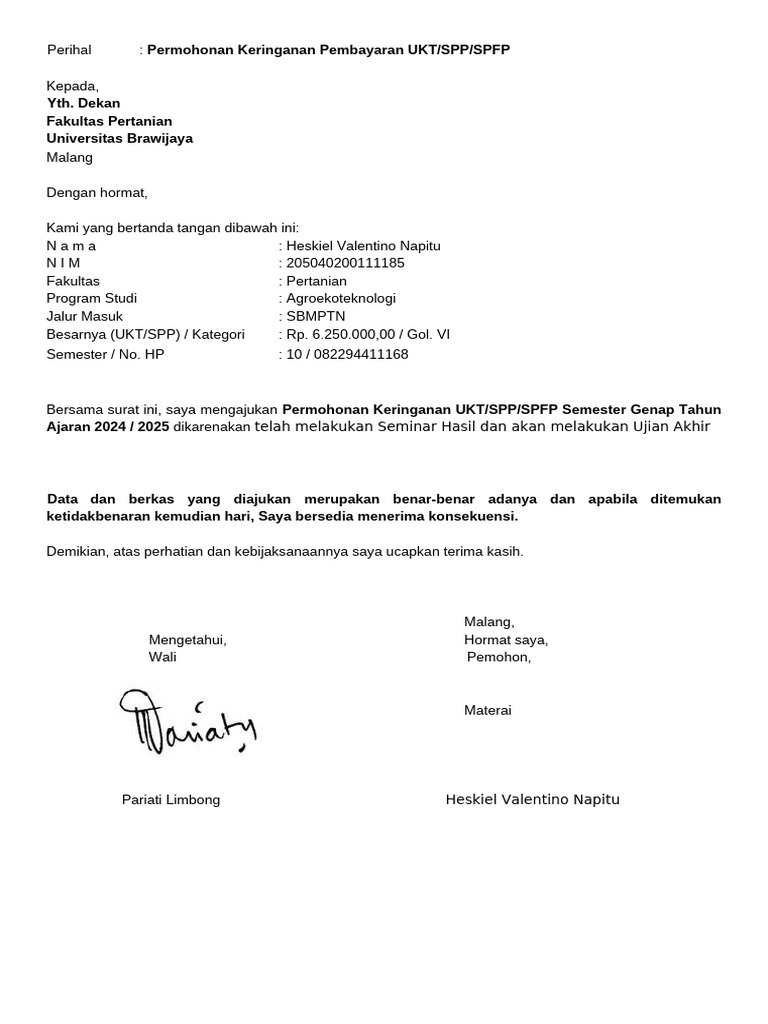 FIX - Form Permohonan Keringanan | PDF